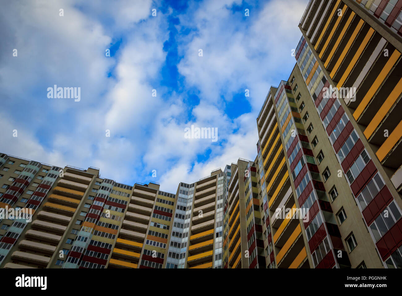 The windows of a high-rise multi-storey residential building. Buildings ...