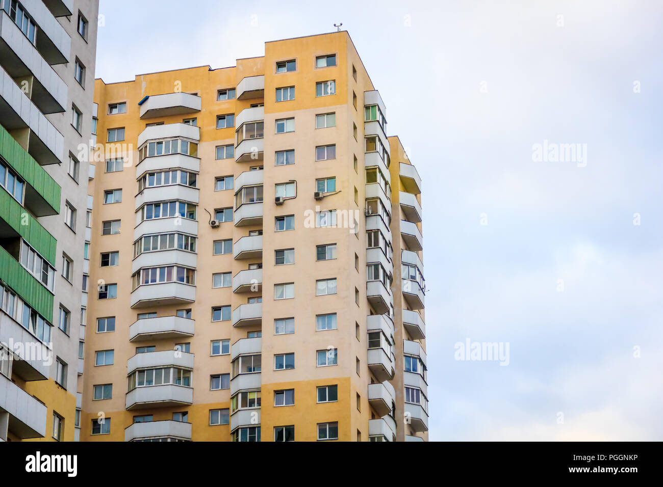 The windows of a high-rise multi-storey residential building. Buildings ...