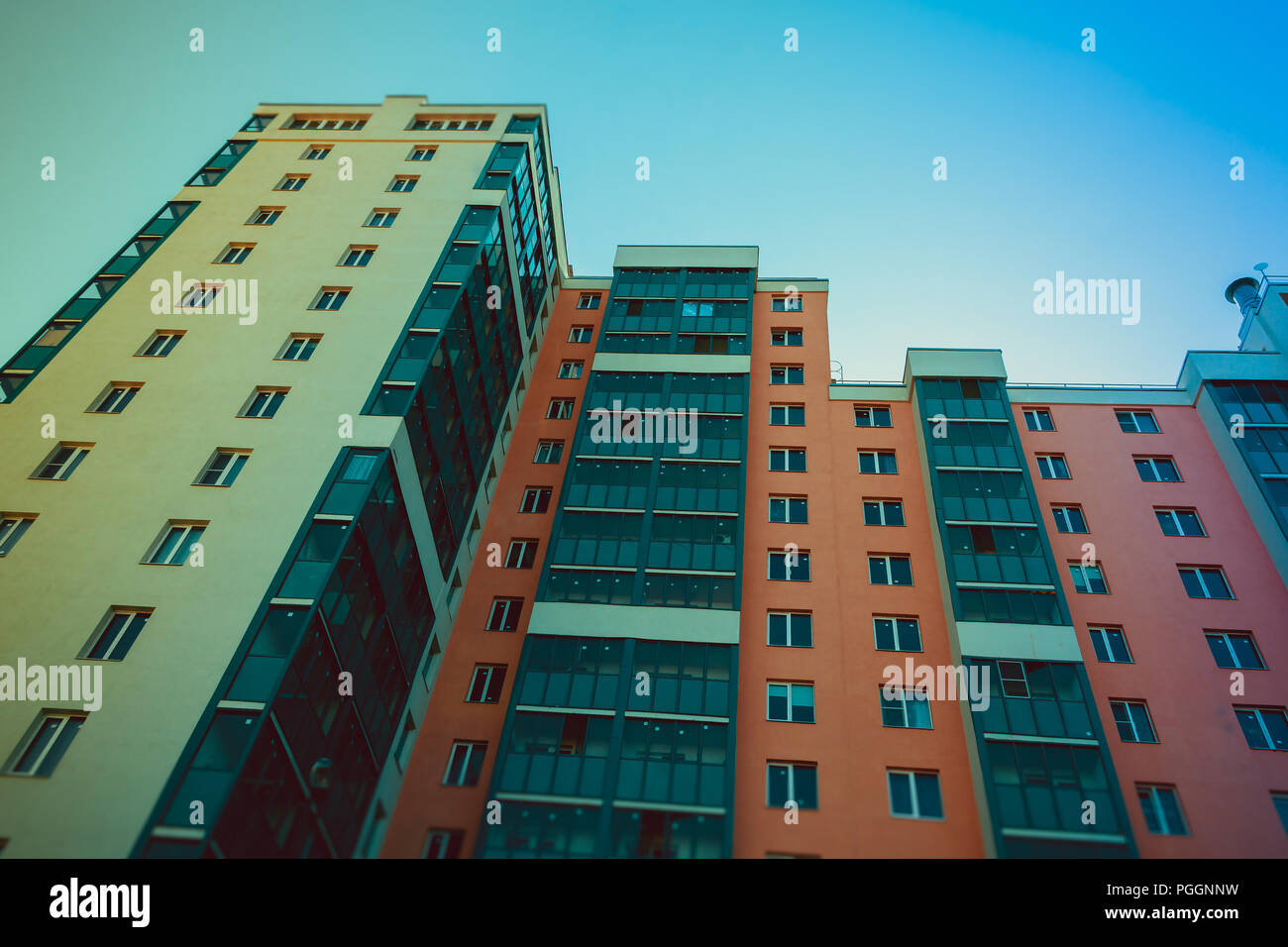 The windows of a high-rise multi-storey residential building. Buildings ...