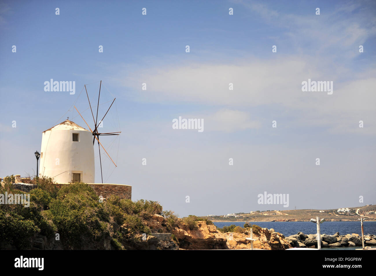 Windmill on sunset, Parikia, Paros island, Greece Stock Photo - Alamy