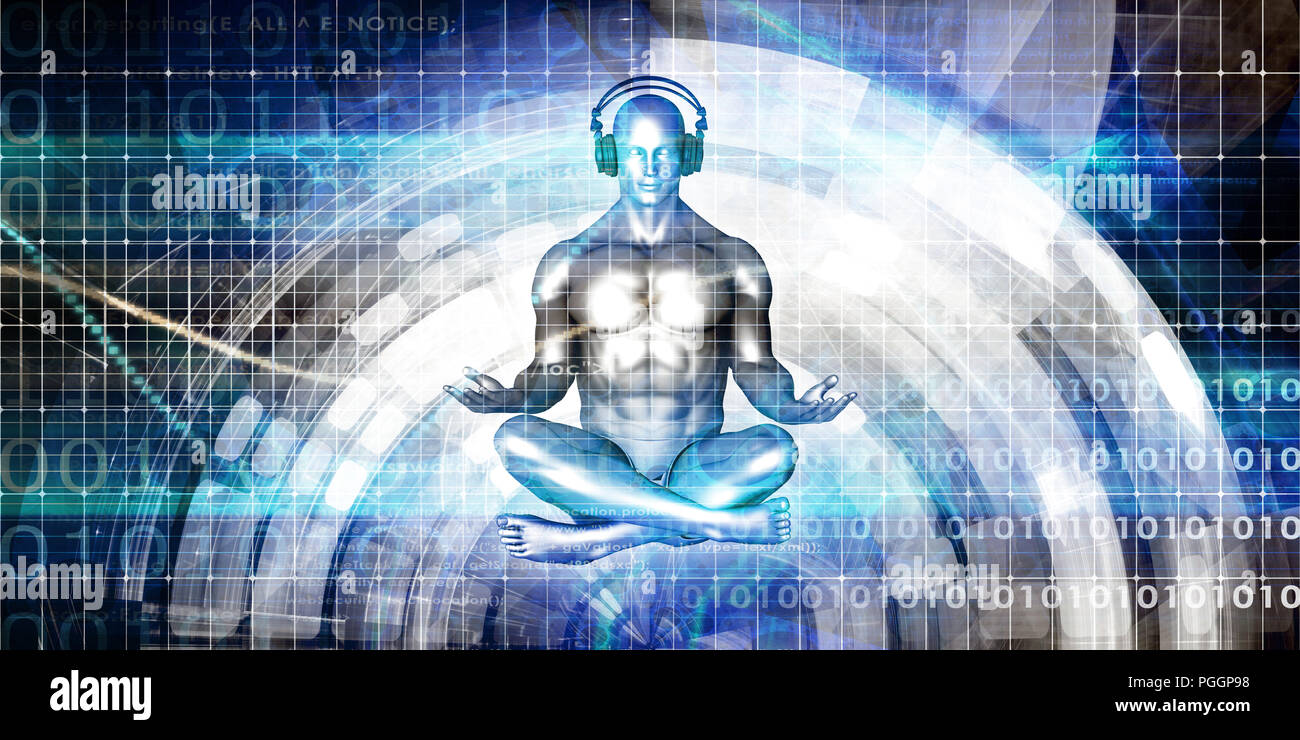 Zen Music Man Listening With Headphone in 3d Stock Photo - Alamy