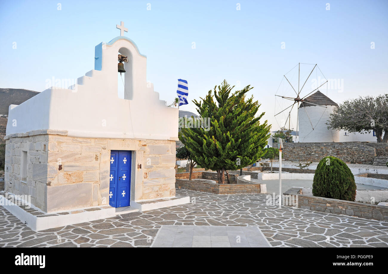 Old chapel and windmill, Paros island, Greece Stock Photo - Alamy
