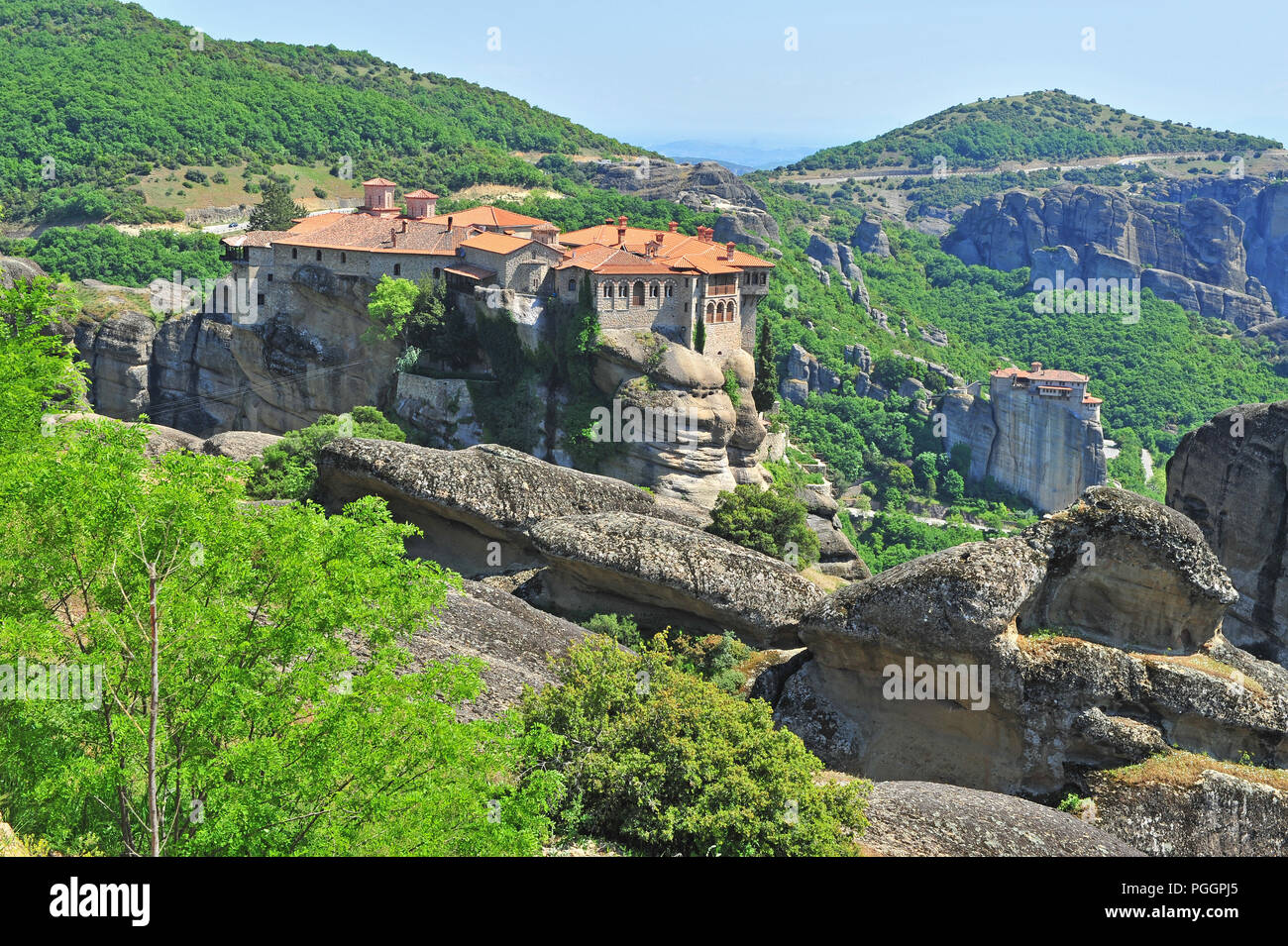 Ancient monastery in mountains, Meteora, Greece Stock Photo - Alamy