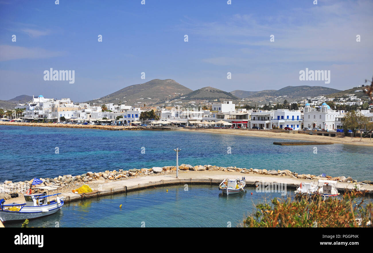 PARIKIA, GREECE - APRIL 18: Panorama of Parikia town, the capital of ...