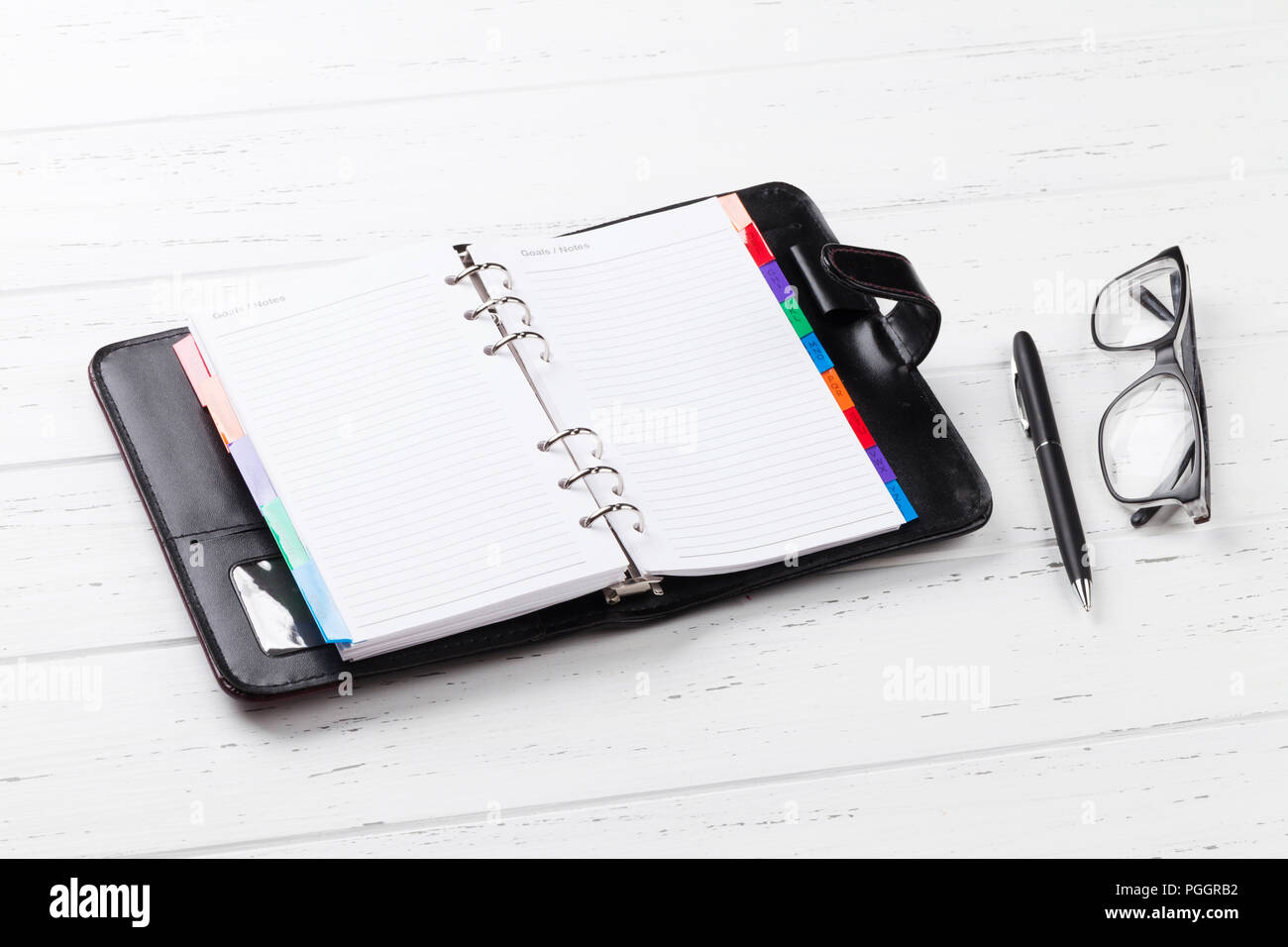 Office workplace table with notepad and supplies. With space for your ...