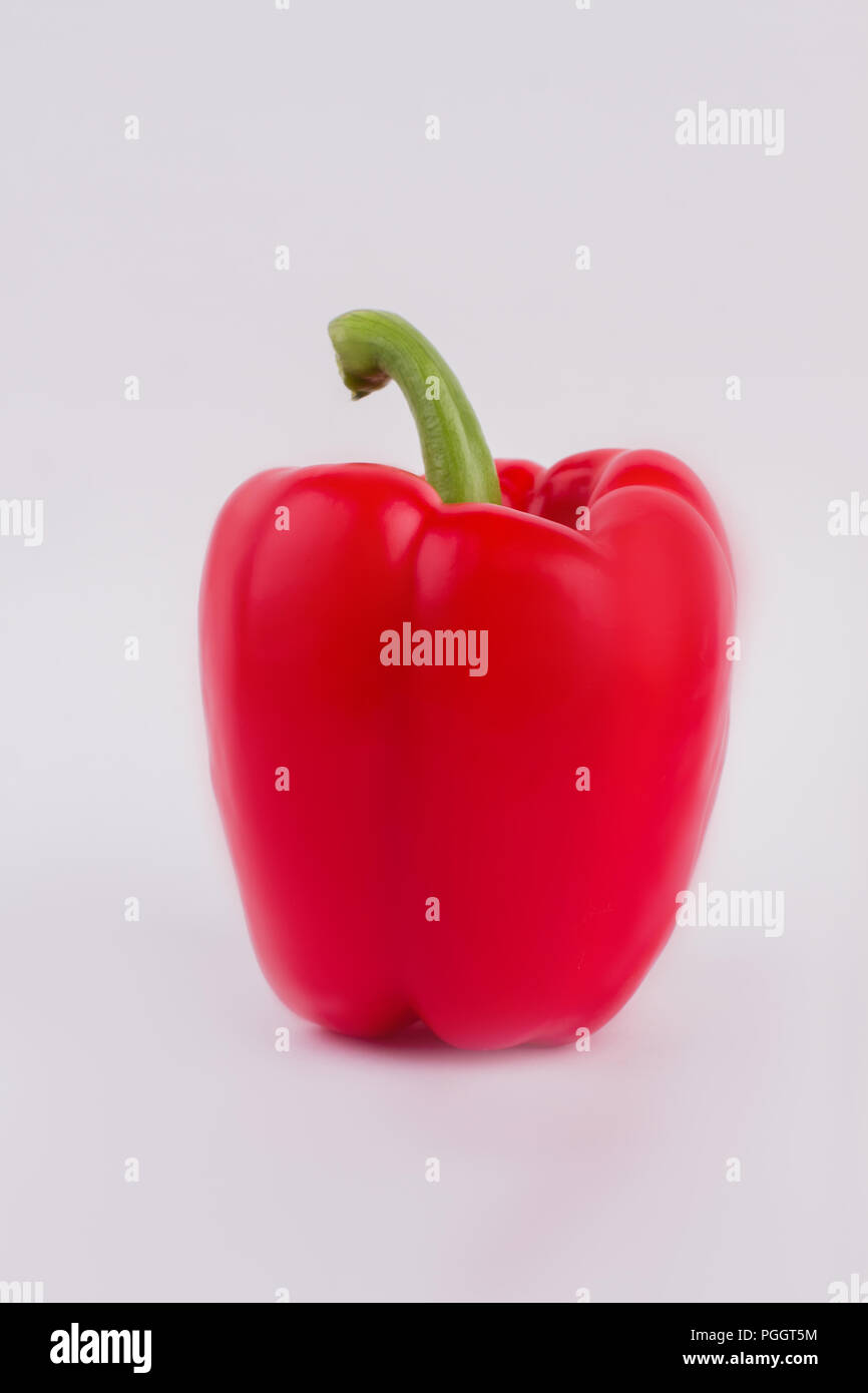 Red bell pepper isolated on white. One single paprika pepper, close up ...