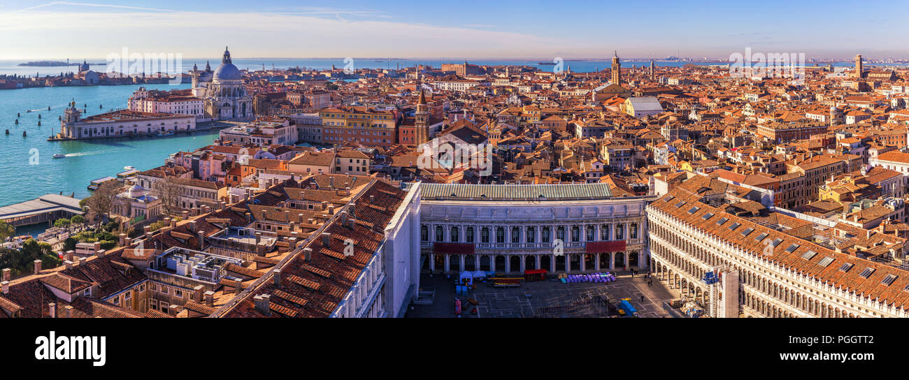 Venice panoramic aerial view with red roofs, Veneto, Italy. Aerial view ...