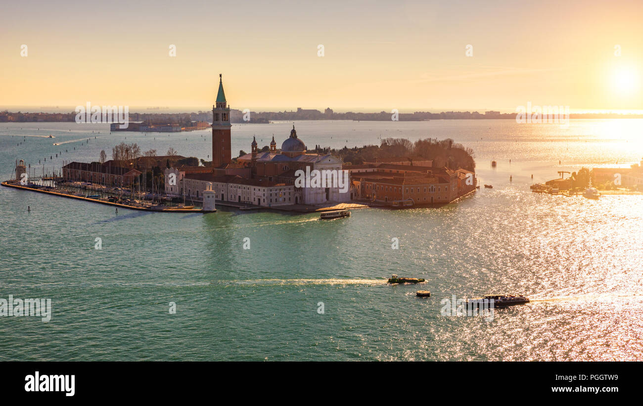 Venice panoramic aerial view with red roofs, Veneto, Italy. Aerial view ...
