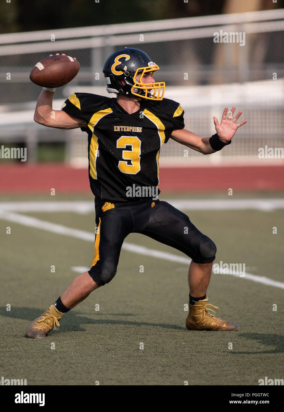 Football action with McQueen High School junior varsity at Enterprise ...