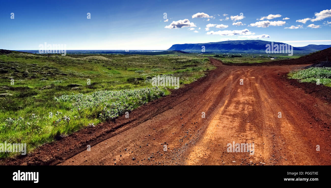 Red road in Iceland Stock Photo - Alamy