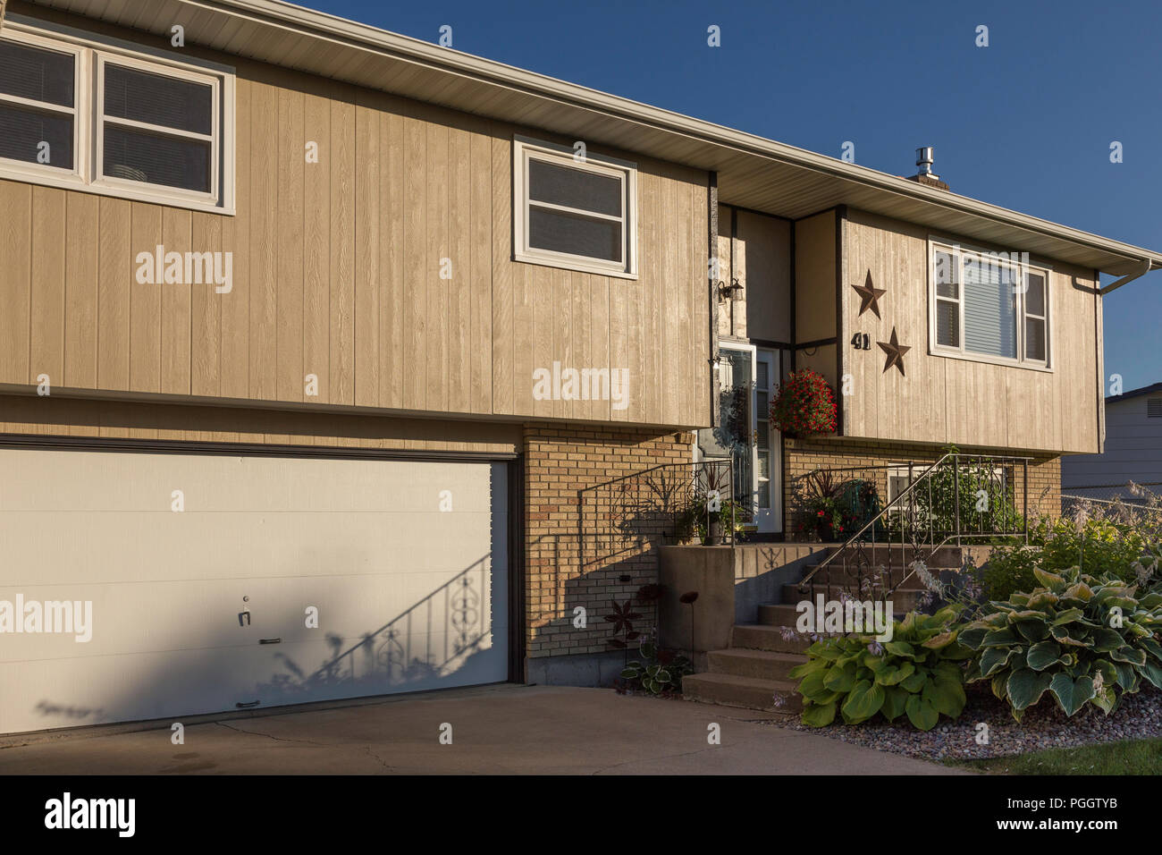 Residential House Exterior in Middle Class Neighborhood, MT, USA Stock ...