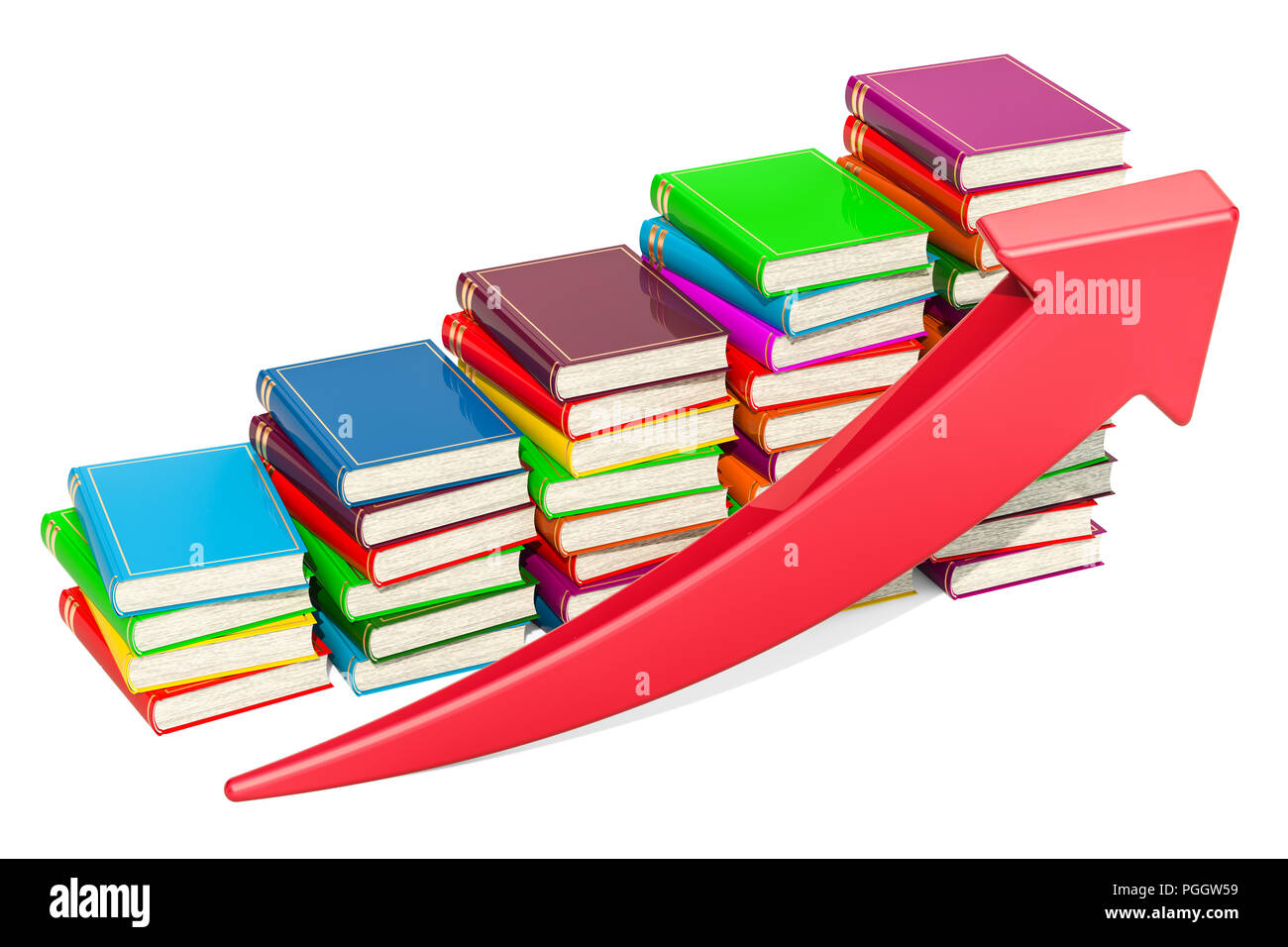 Chart from books with growth arrow. Growth of education concept, 3D ...