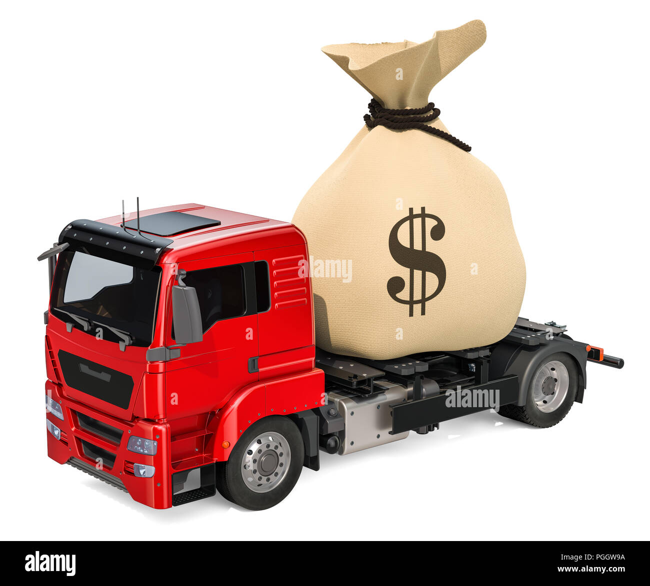 Truck with money bag, 3D rendering isolated on white background Stock ...