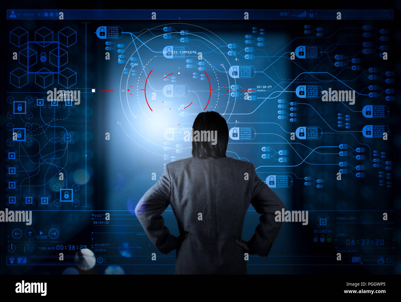 Blockchain technology concept with diagram of chain and encrypted ...