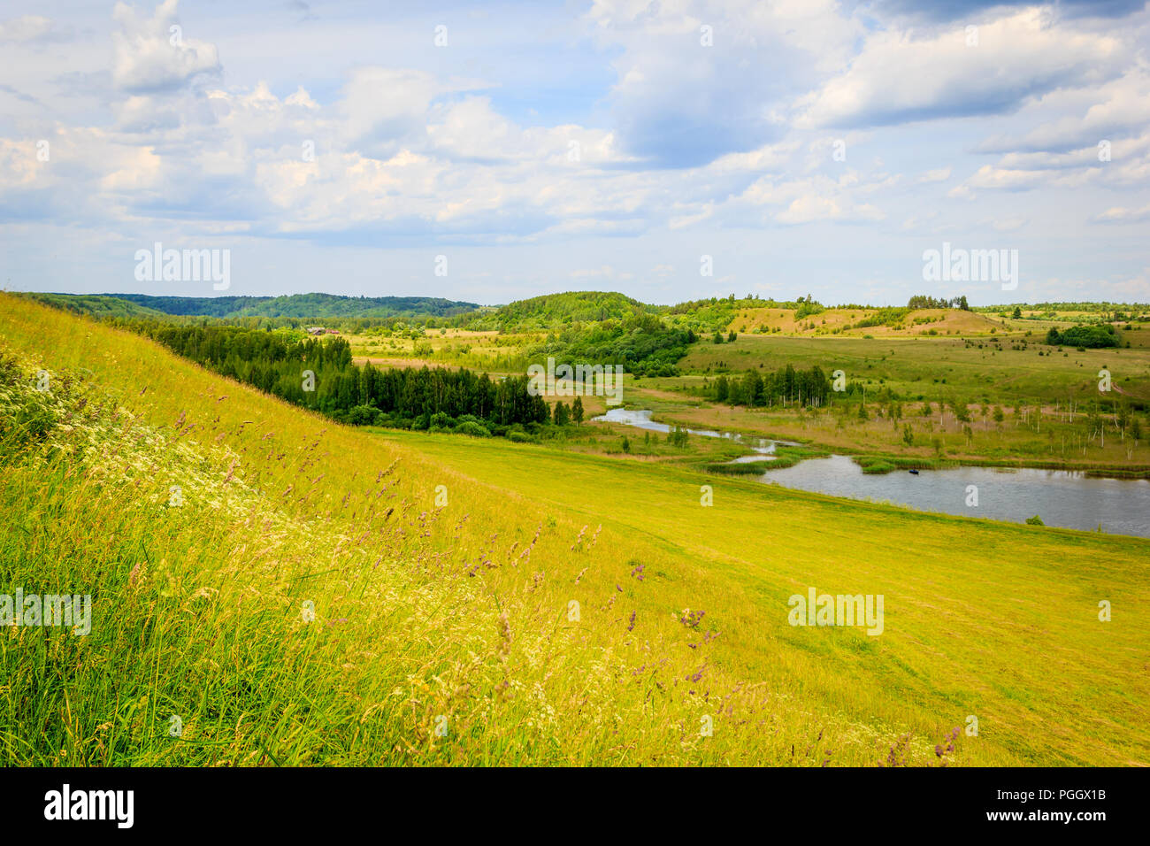 Russia's expanses, Summer landscapes. Open fields and rivers. Pskov ...