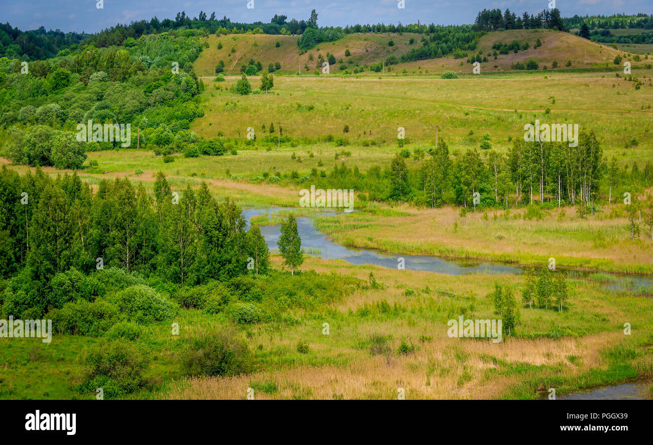 Russia's expanses, Summer landscapes. Open fields and rivers. Pskov ...