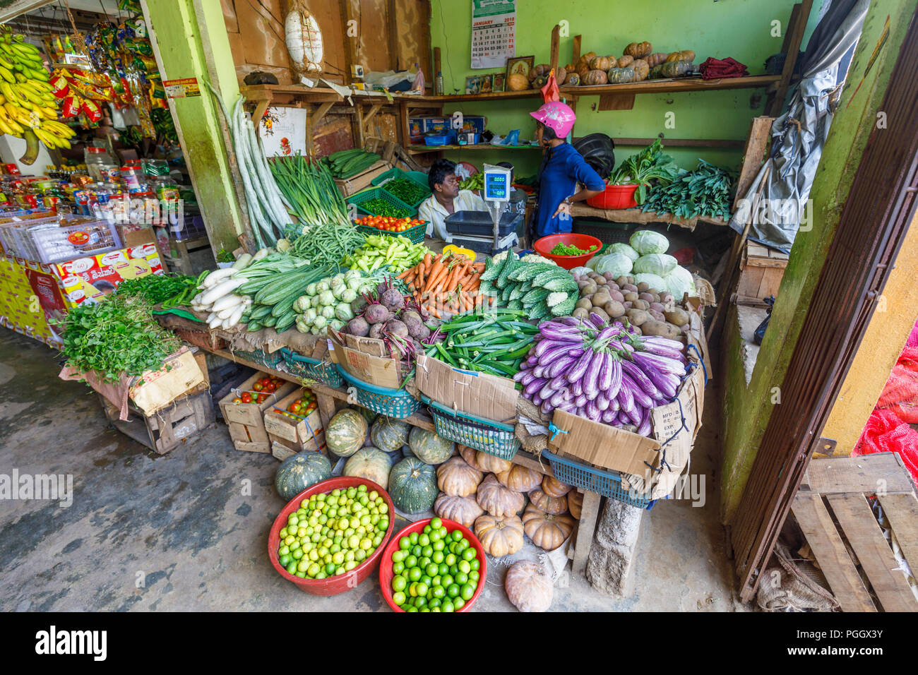 Fresh vegetable stall and display of vegetables at the local Saturday ...