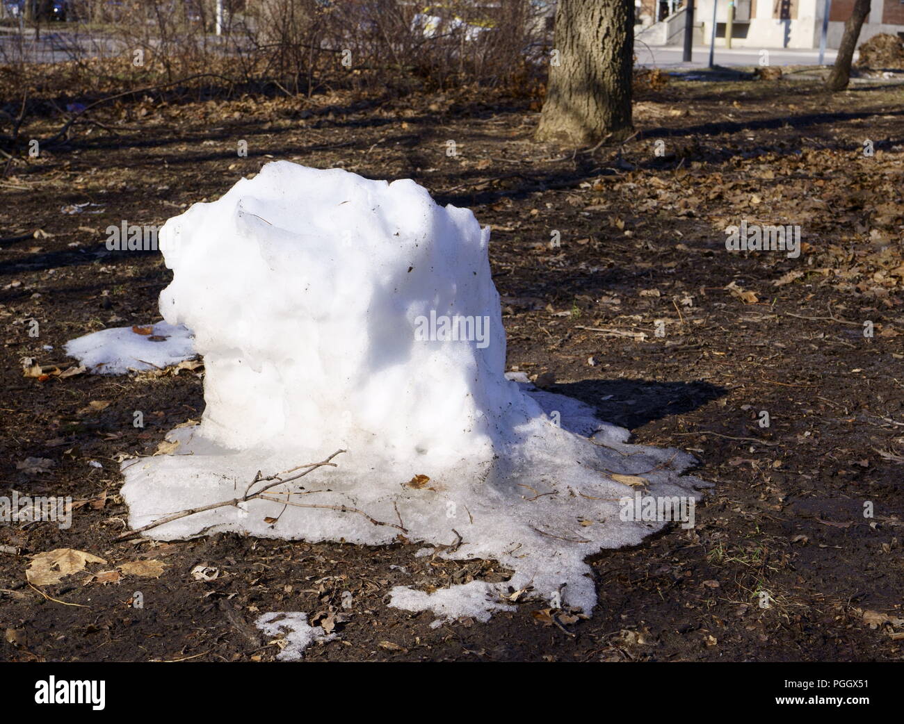 Snow is melting in a public park in Montreal Stock Photo - Alamy