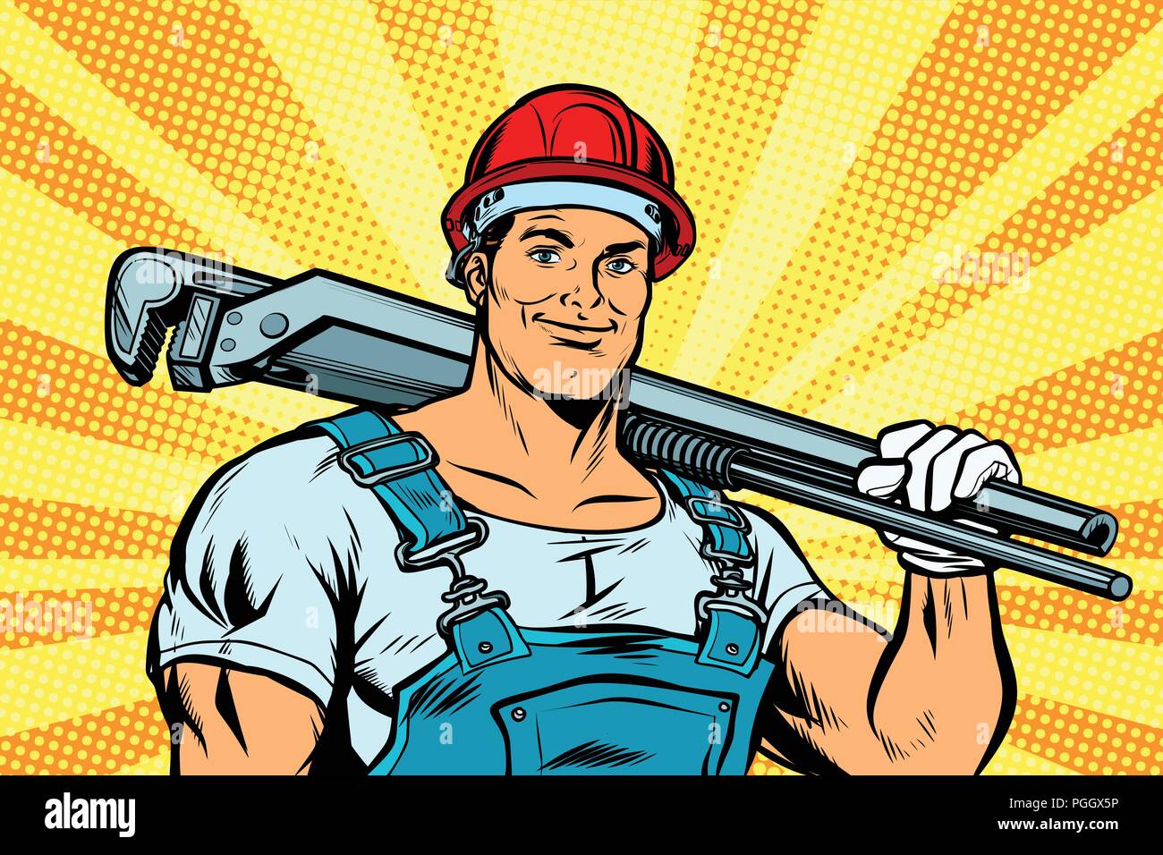 pop art plumber worker with adjustable wrench Stock Vector Image & Art ...