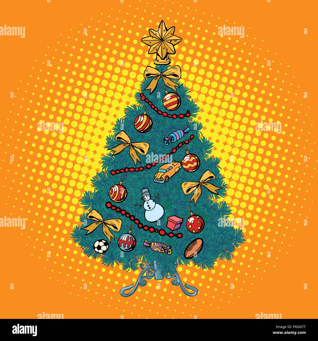 pop art Christmas tree with decorations Stock Vector Image & Art - Alamy