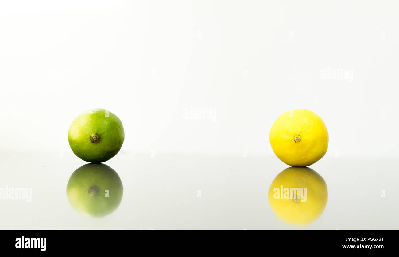 Lemon and Lime reflection with a whte gradient background Stock Photo ...