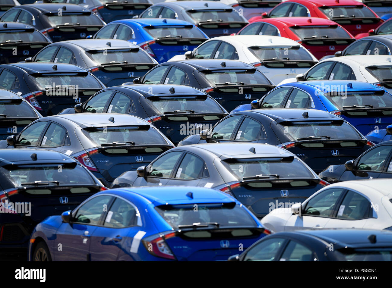 Hundreds of Honda cars and SUVs awaiting export sat in holding areas in ...
