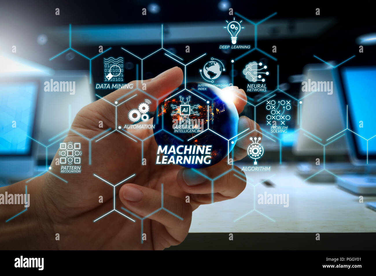 Machine learning technology diagram with artificial intelligence (AI ...