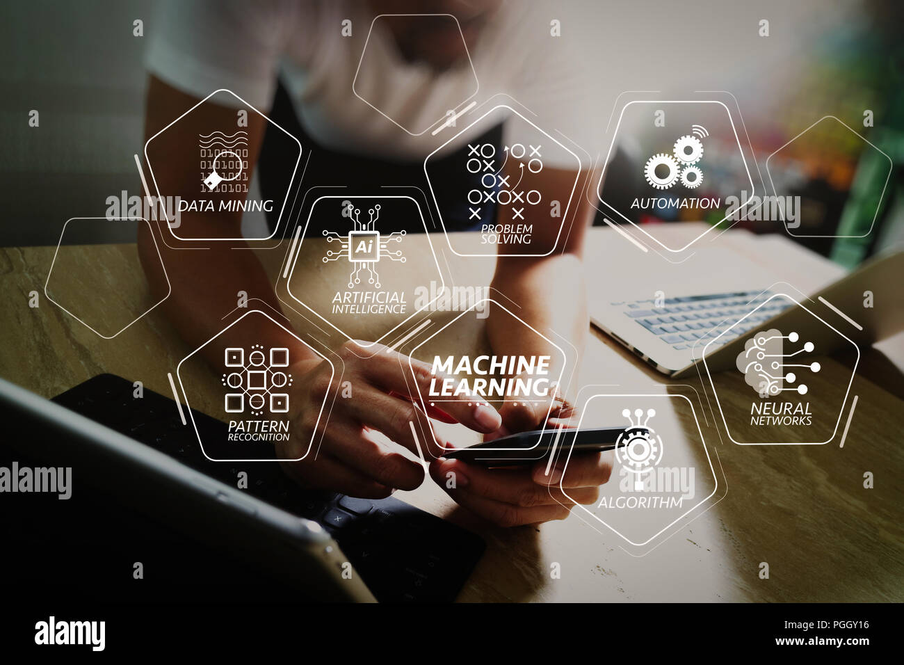 Machine learning technology diagram with artificial intelligence (AI ...