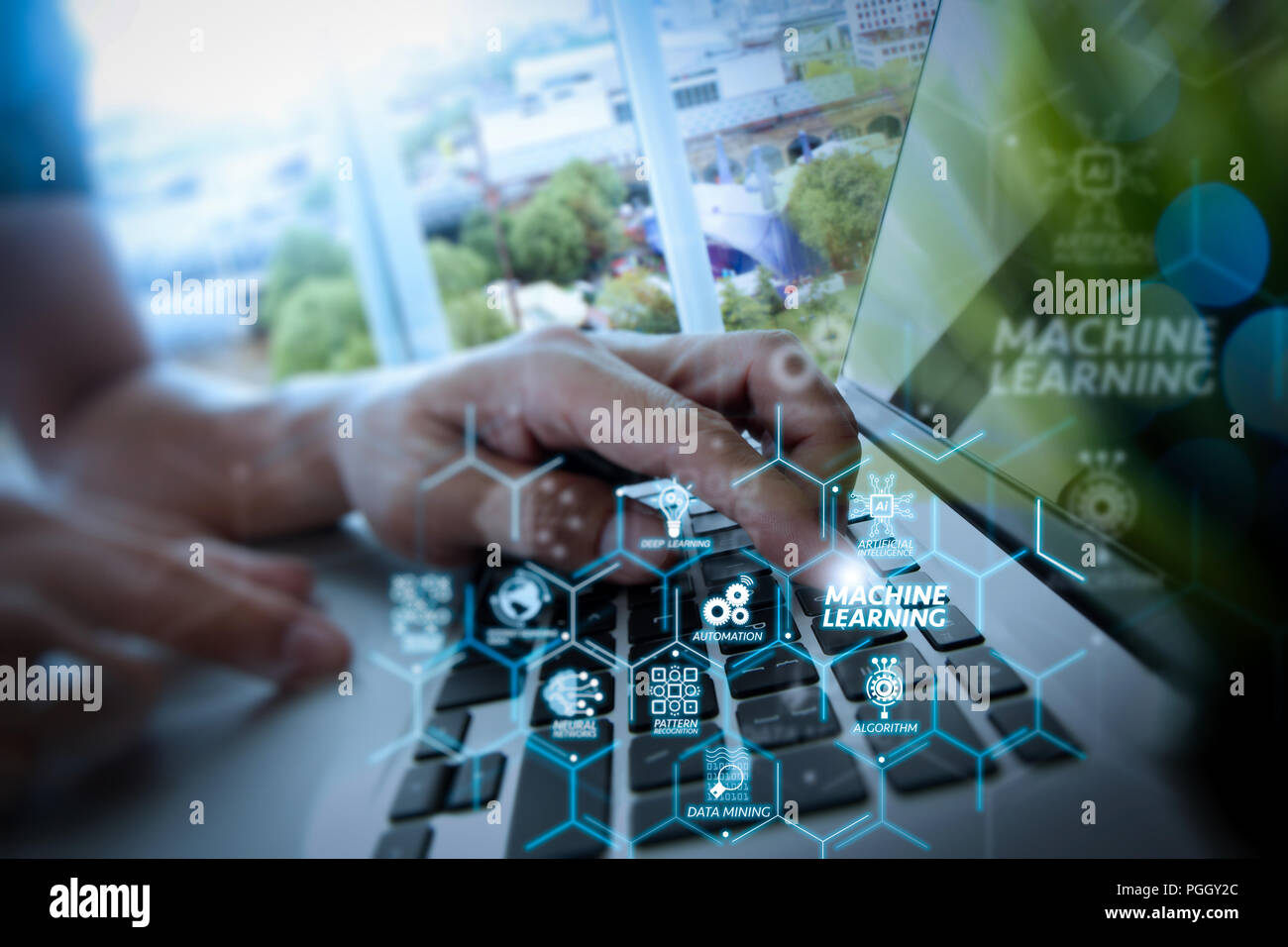 Machine learning technology diagram with artificial intelligence (AI ...