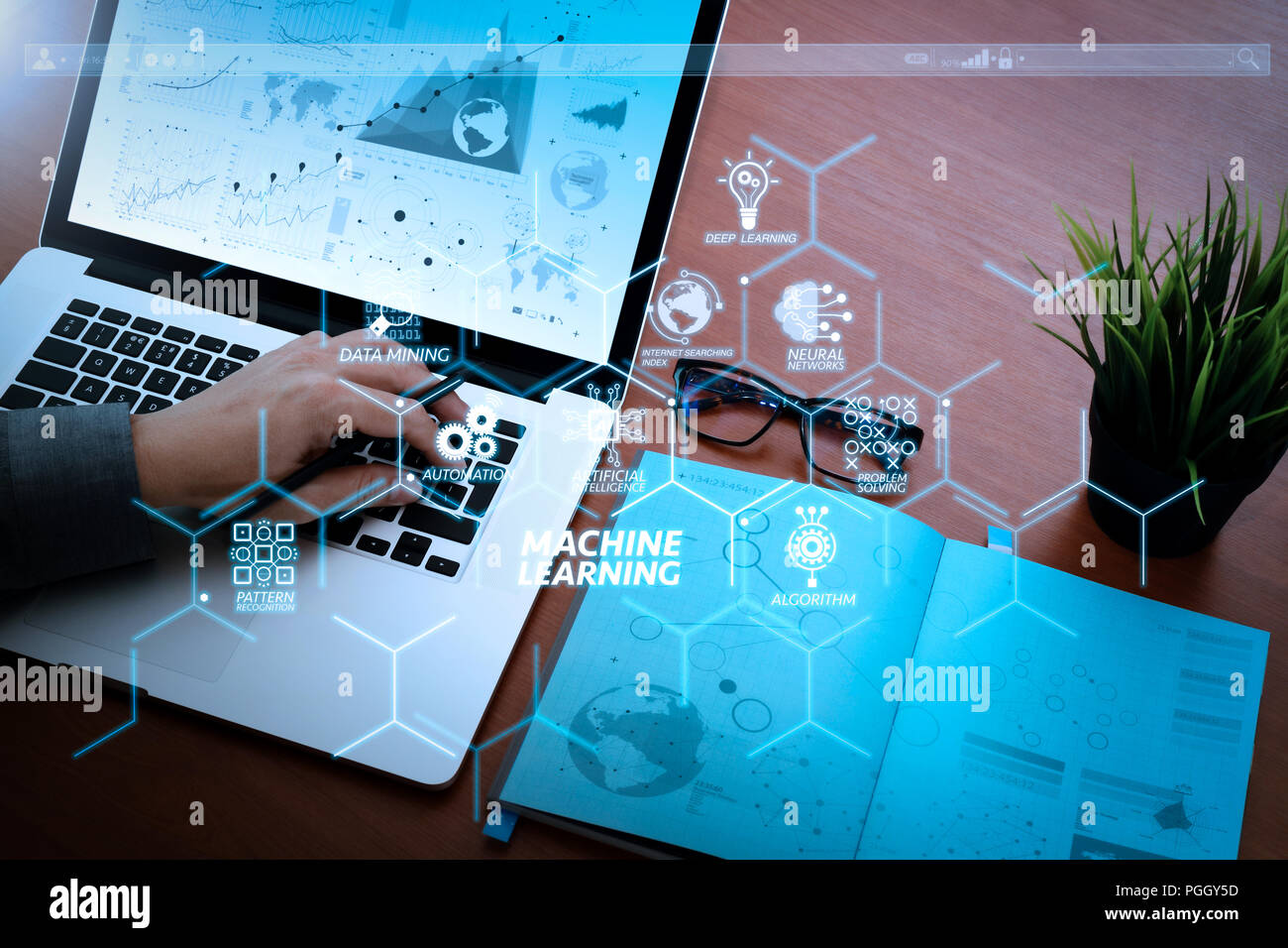 Machine learning technology diagram with artificial intelligence (AI ...
