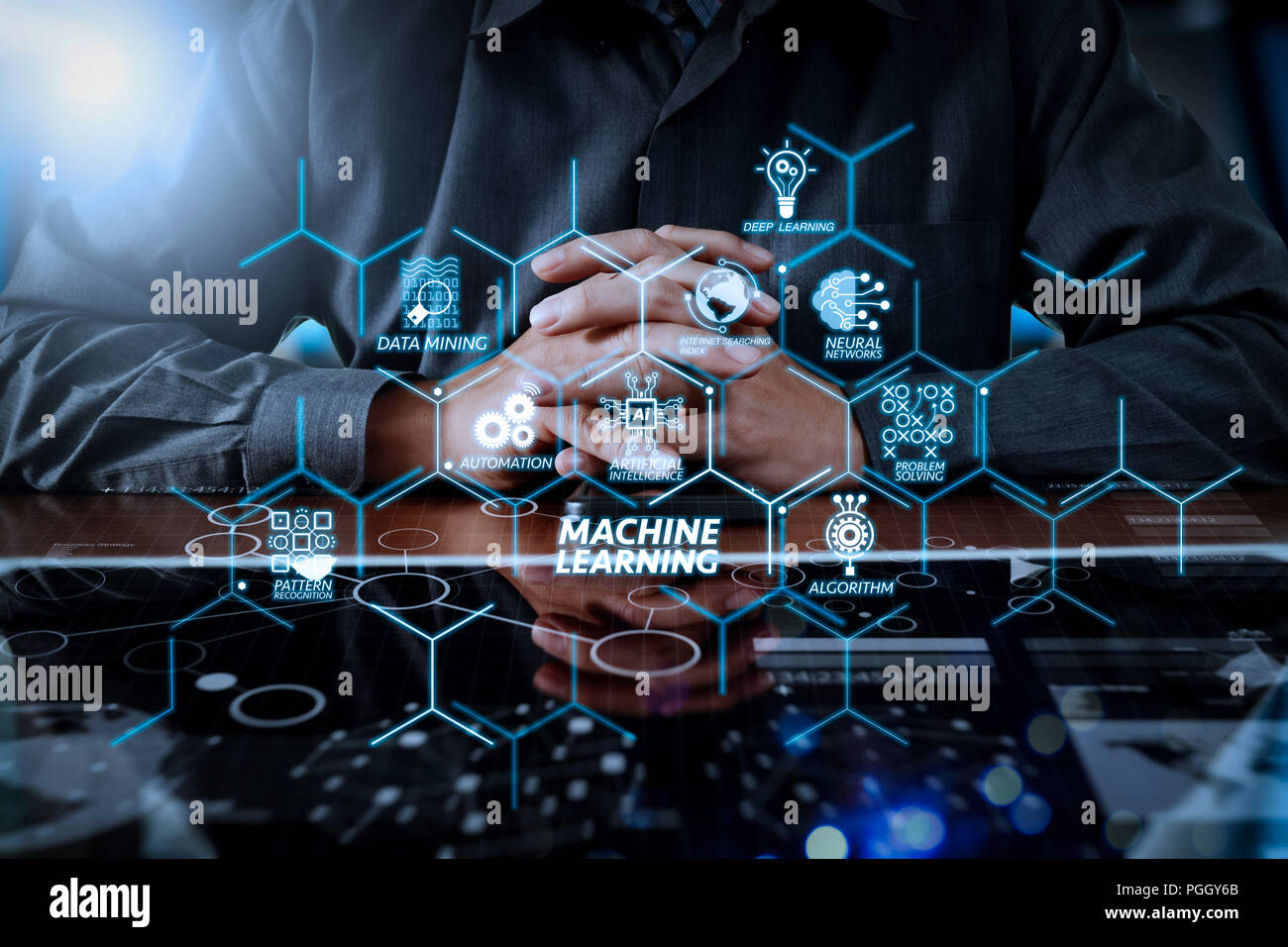 Machine learning technology diagram with artificial intelligence (AI ...