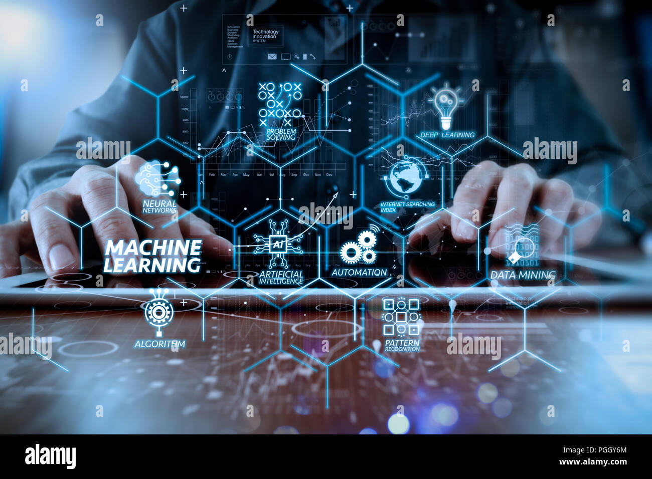 Machine learning technology diagram with artificial intelligence (AI ...