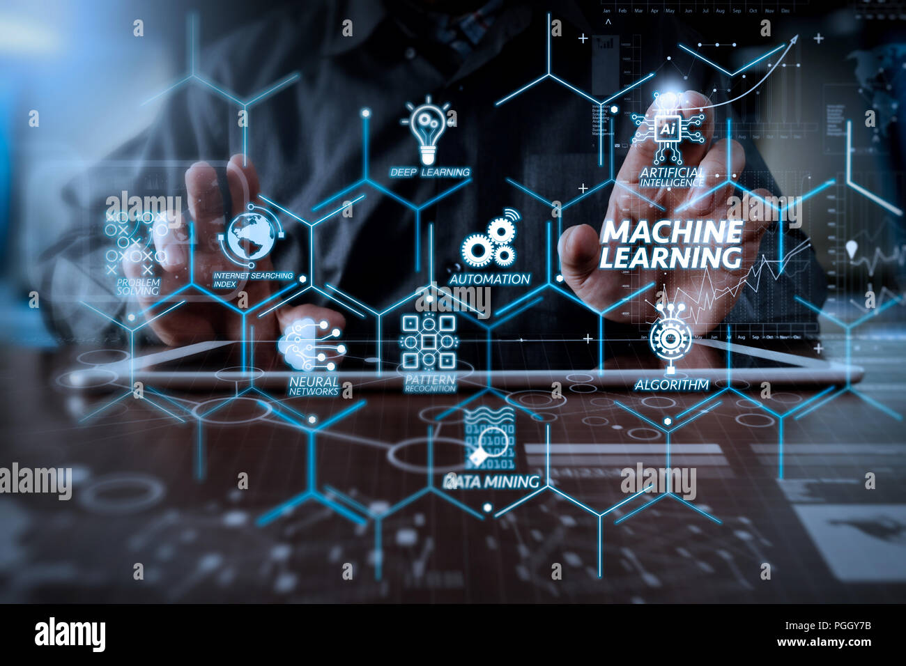 Machine learning technology diagram with artificial intelligence (AI),neural network,automation ...