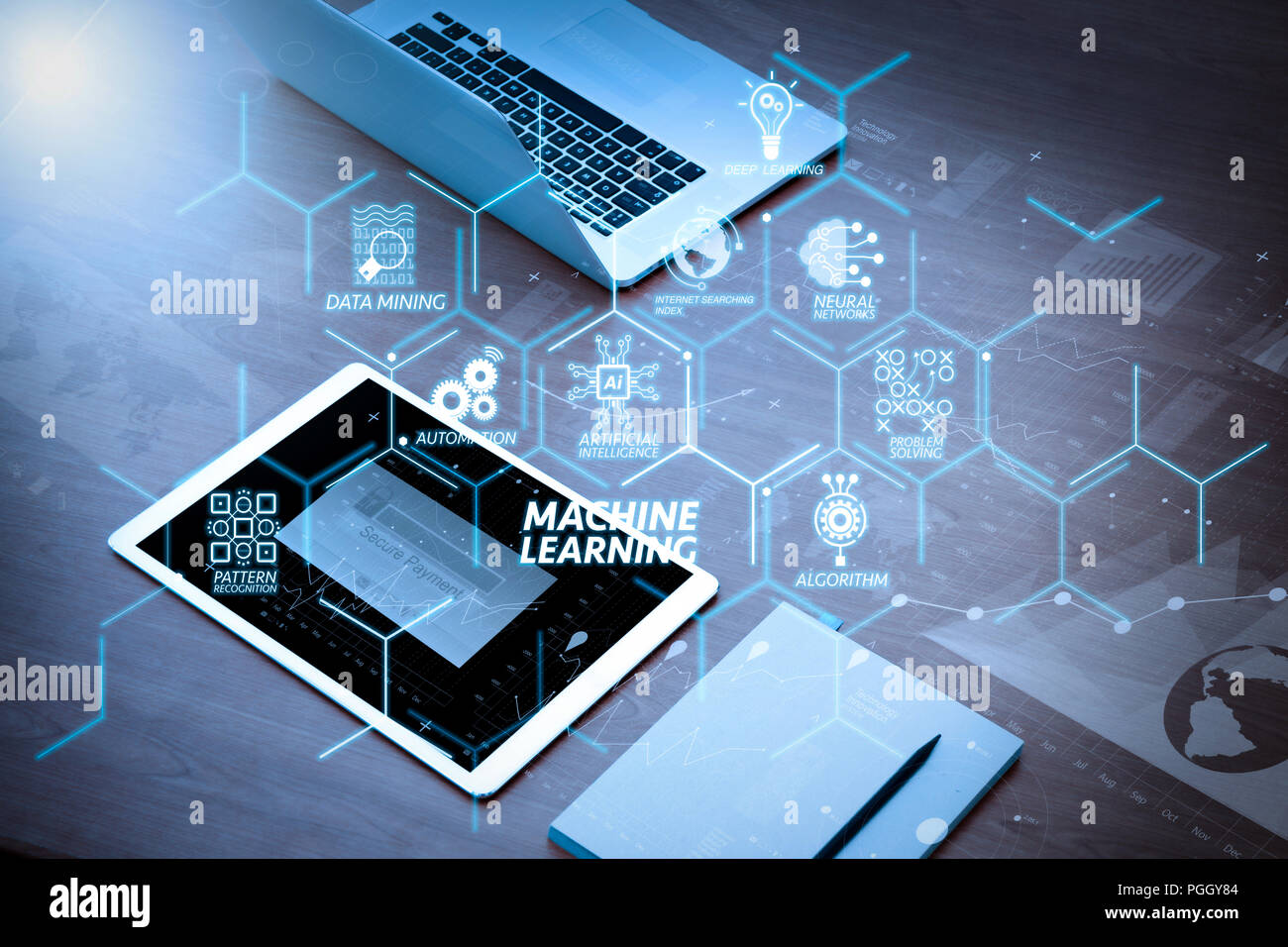Machine learning technology diagram with artificial intelligence (AI ...