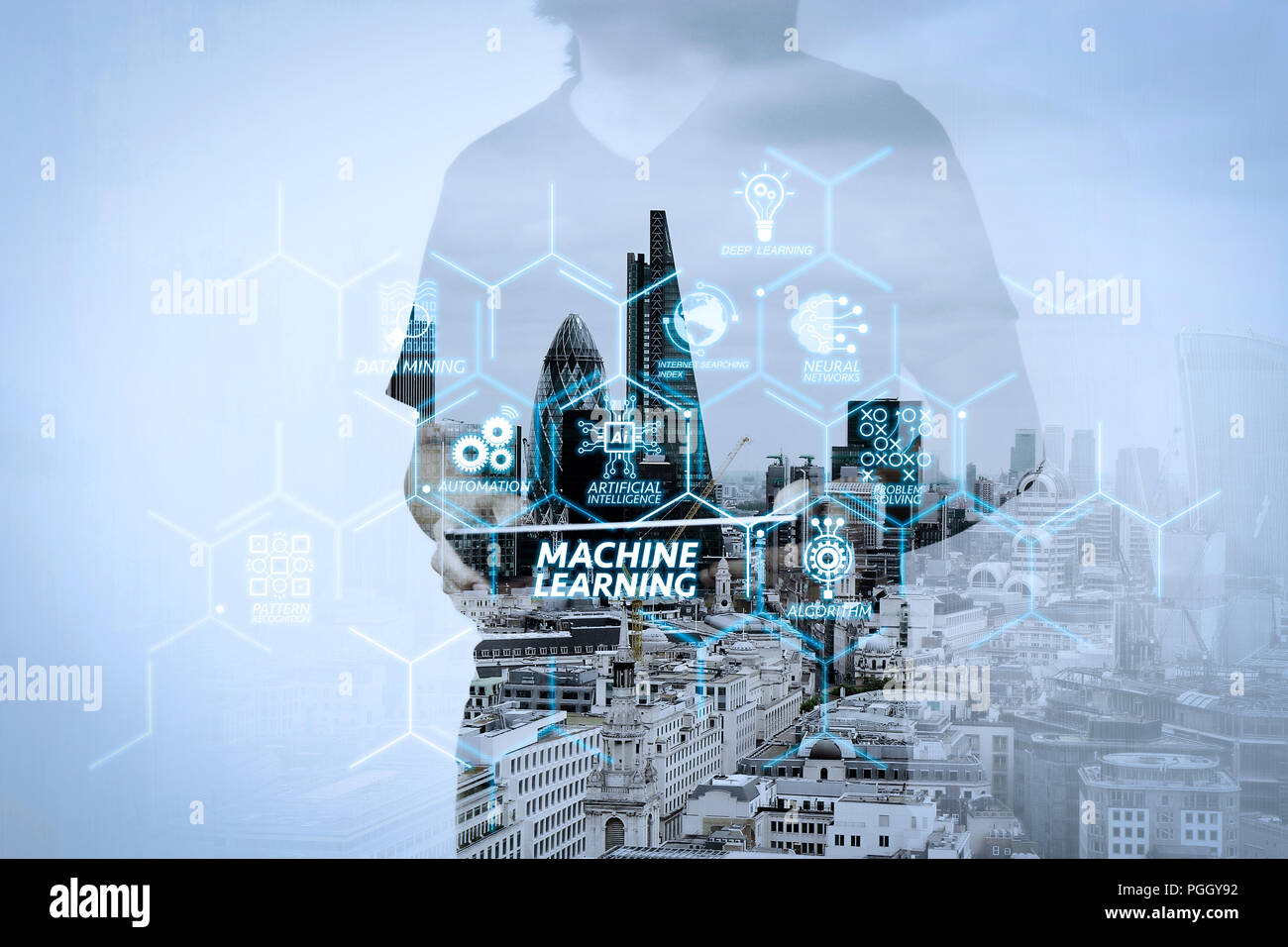 Machine learning technology diagram with artificial intelligence (AI ...