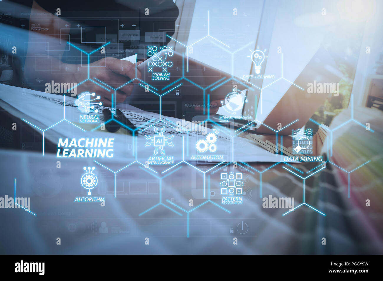 Machine learning technology diagram with artificial intelligence (AI ...