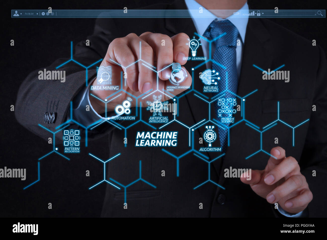 Machine learning technology diagram with artificial intelligence (AI),neural network,automation ...