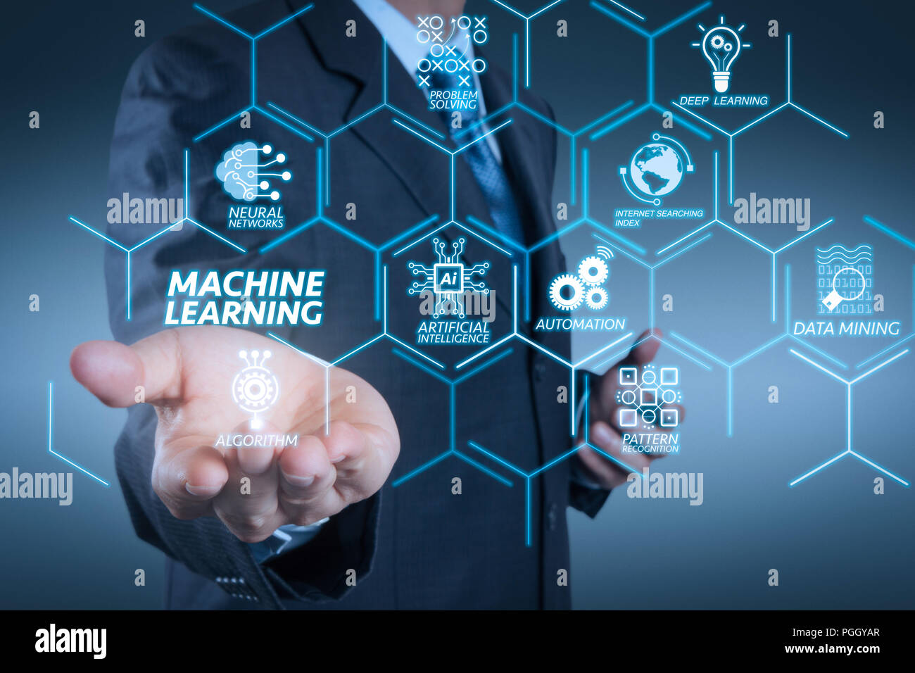 Machine learning technology diagram with artificial intelligence (AI ...