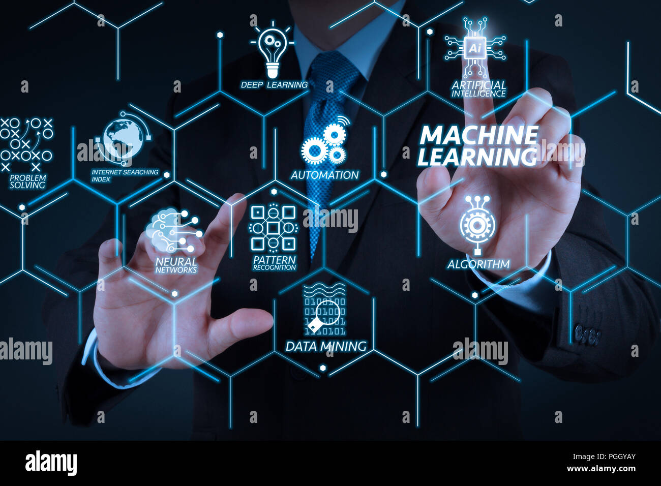 Machine learning technology diagram with artificial intelligence (AI ...