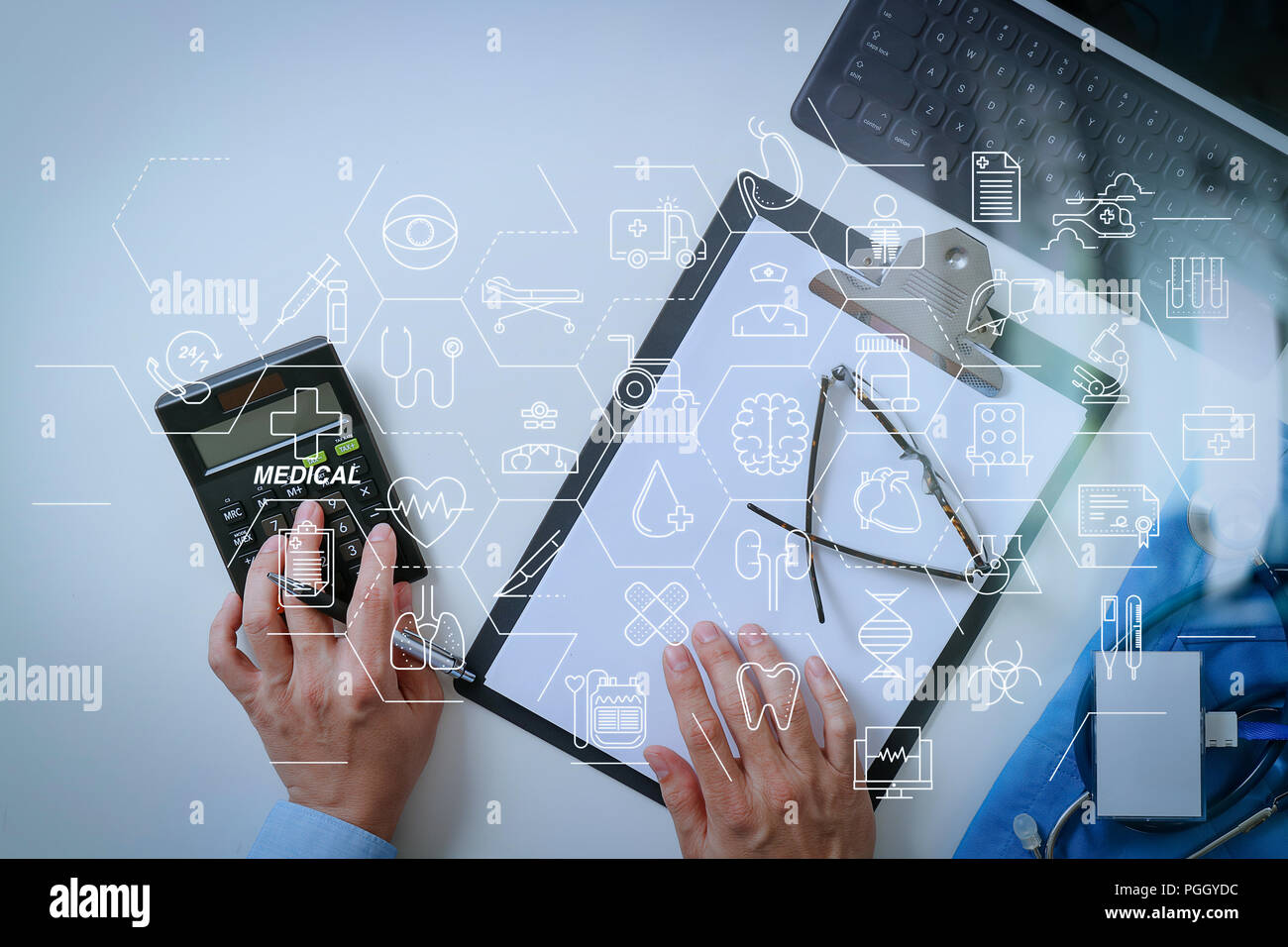 Health care and medical services concept with flat line AR interface ...