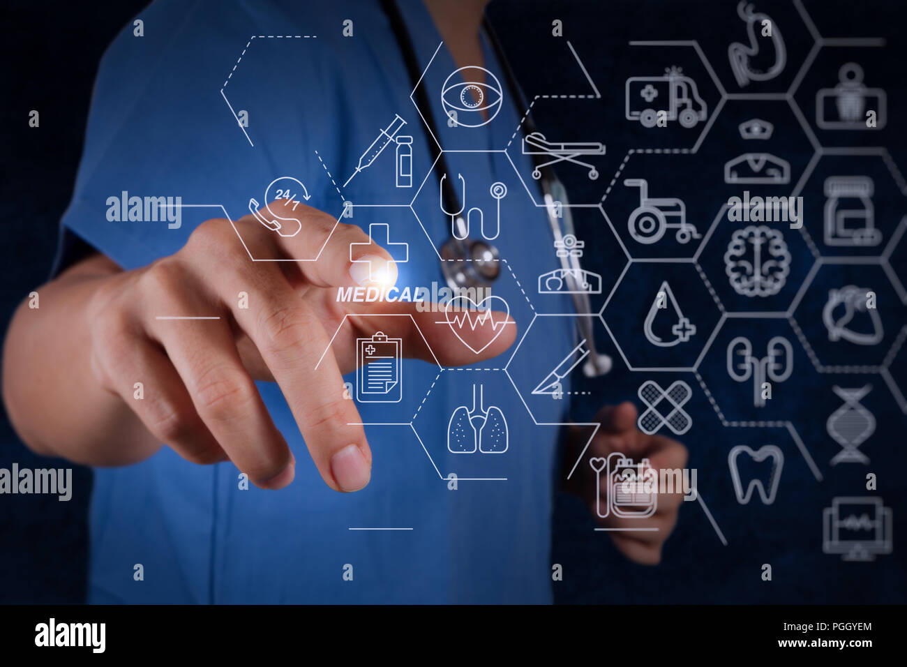 Health care and medical services concept with flat line AR interface ...
