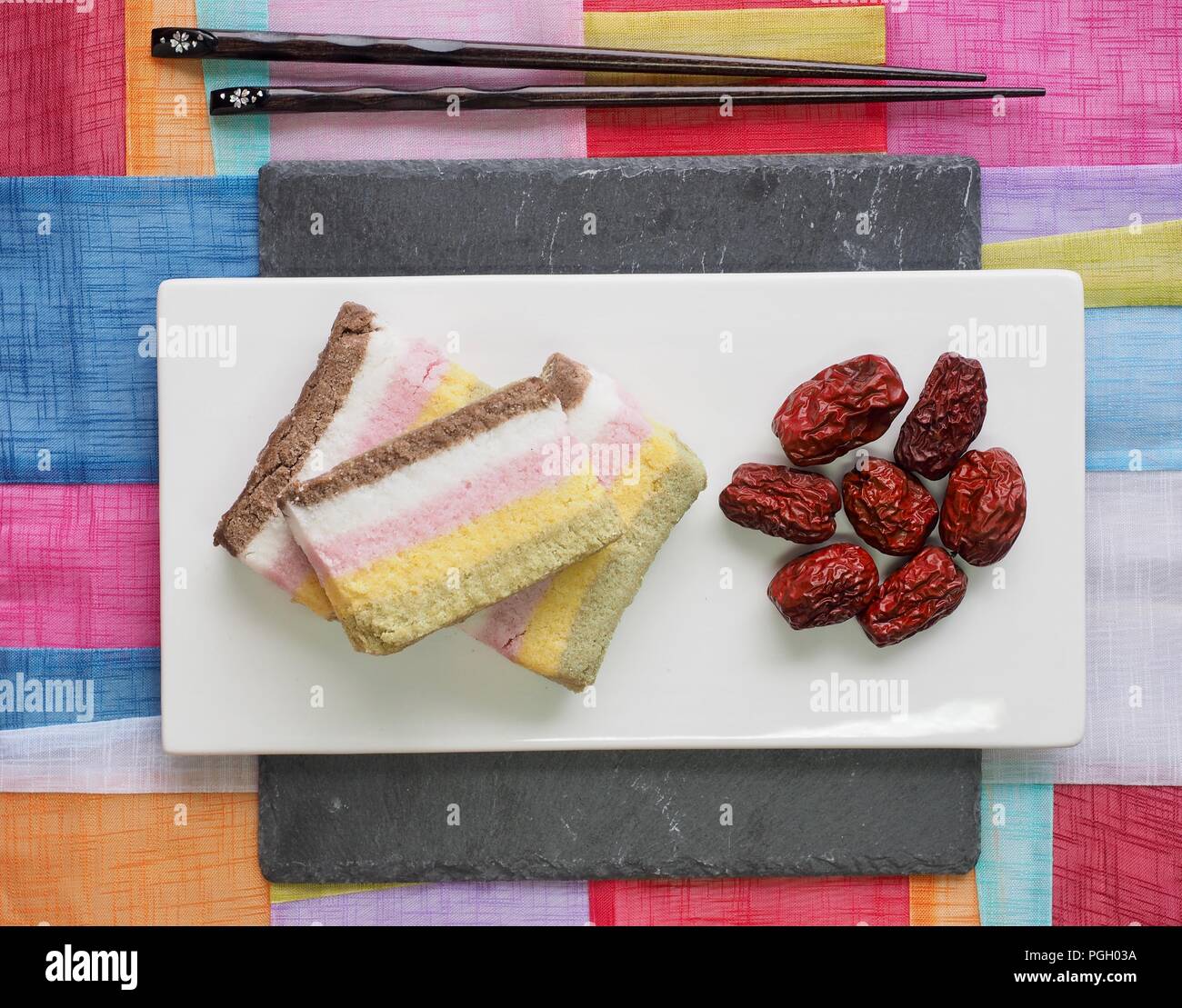 Korean food rainbow rice cake and jujube Stock Photo - Alamy
