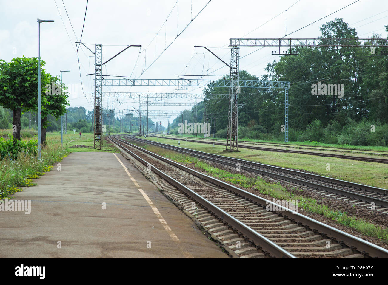 City Salaspils, Latvia. Tran station and iron ways. Urban city view ...