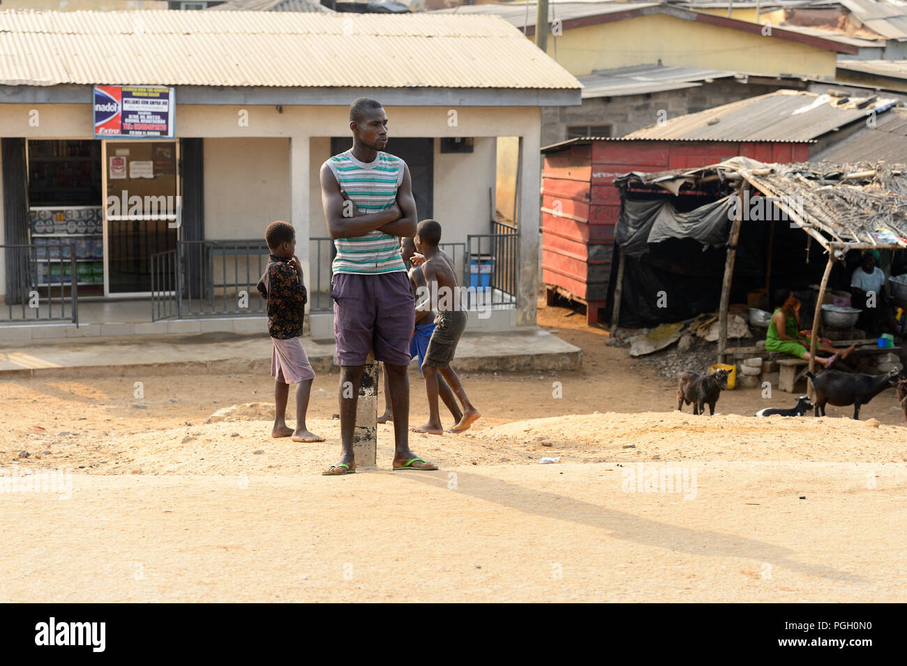 CENTRAL REGION, GHANA - Jan 17, 2017: Unidentified Ghanaian man stands ...