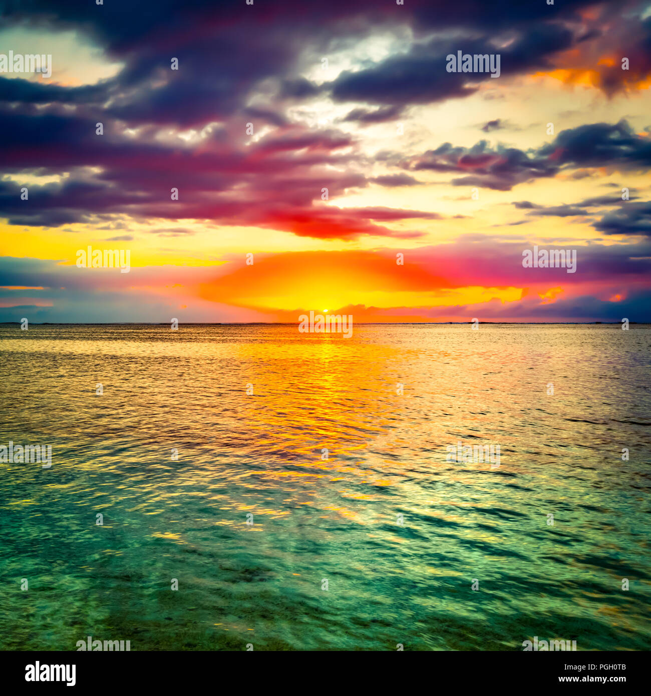Seaview at sunset. Amazing landscape. Mauritius Stock Photo - Alamy