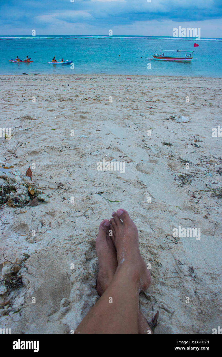 feet on beach sand view summer holiday photo Stock Photo - Alamy