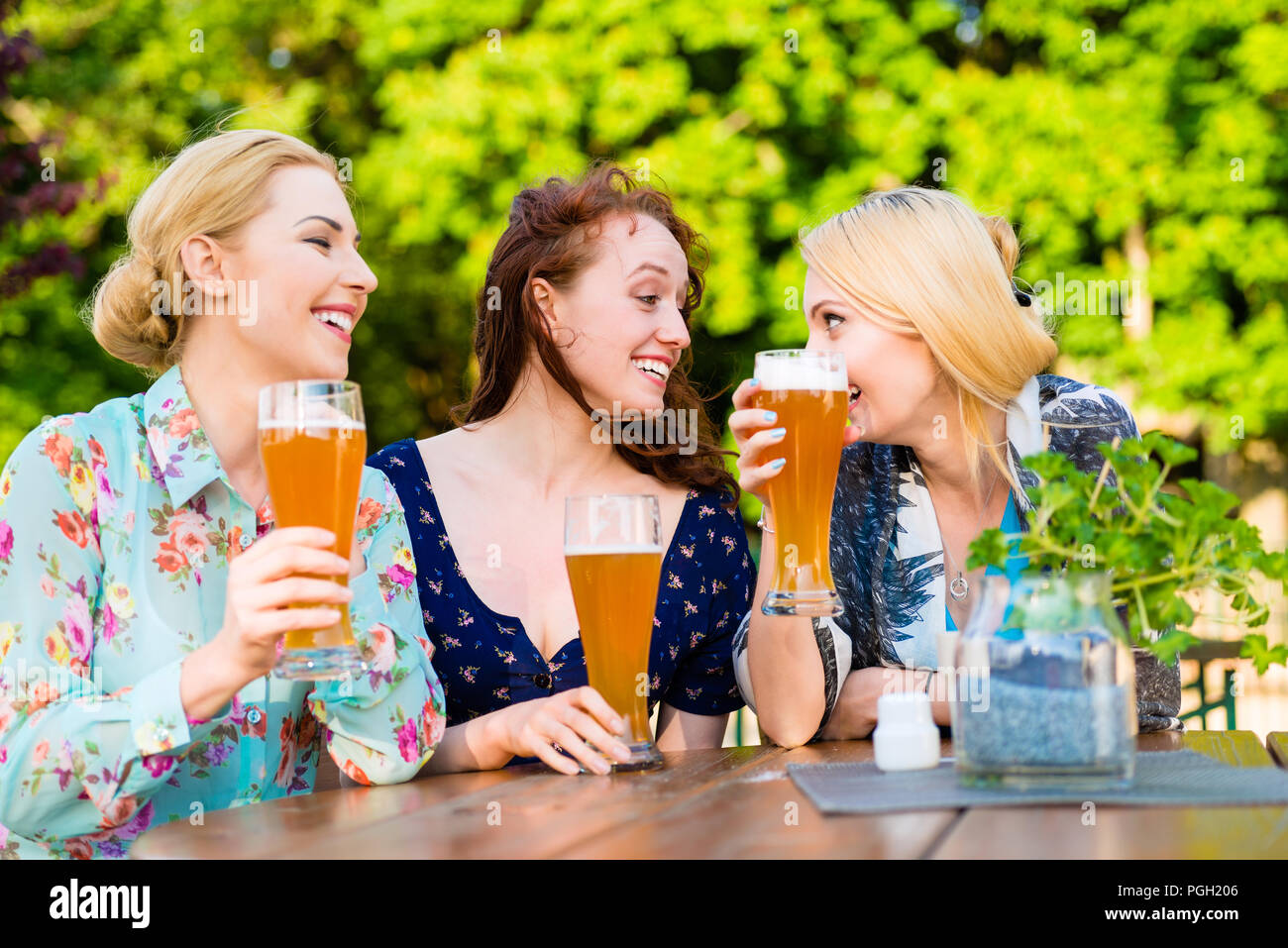 Friends toasting with beer in garden pub Stock Photo - Alamy