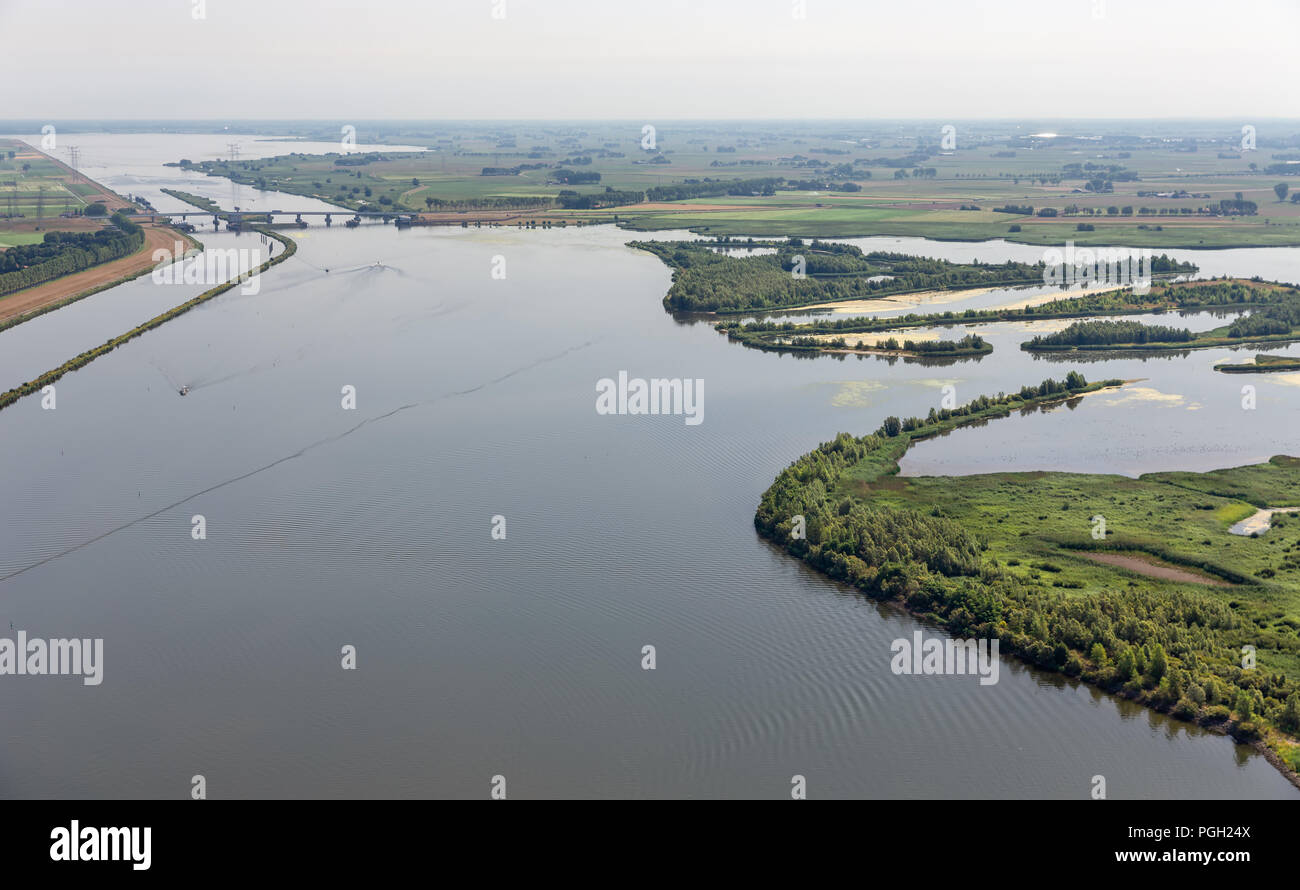 Estuary of Dutch river IJssel with small islands and wetlands Stock ...