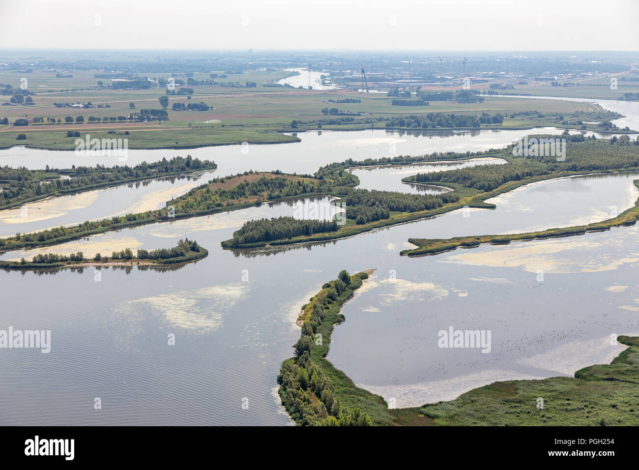 Estuary of Dutch river IJssel with small islands and wetlands Stock ...