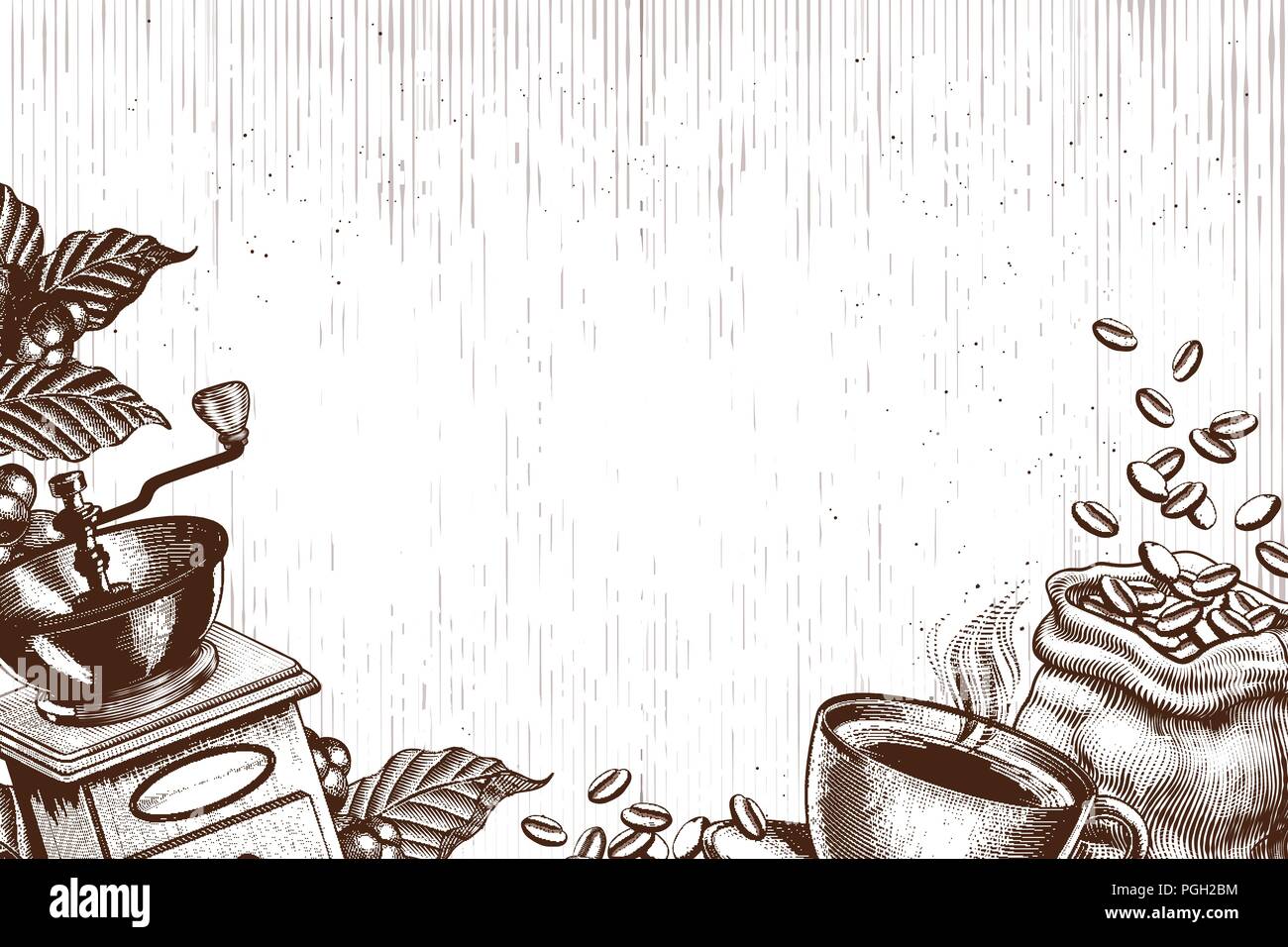 Engraved coffee shop and related objects background Stock Vector Image ...